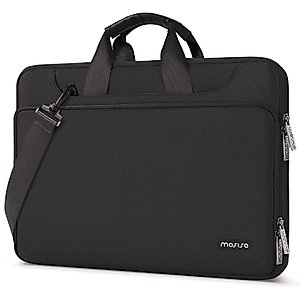 MOSISO 360 Protective Laptop Shoulder Bag Compatible with MacBook Air 15 inch M2 A2941 2023/Pro 16 inch M3 M2 M1 2023-2019, 15-15.6 inch Notebook,Matching Color Sleeve with Belt, Black