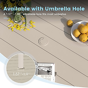 DIFY 7 PCS Patio Dining Set, Outdoor Dining Furniture Set with 47.2" Round Dining Table with Umbrella Hole & 6 Patio Swivel Curved Armrests Chairs for Yard Garden Porch Lawn, Sandshell