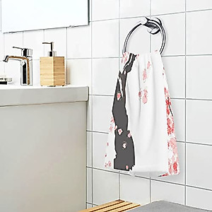 Jucciaco Cherry Blossoms Flowers Cute Towels for Bathroom Kitchen Spa Sports, Cotton Hand Towels Set of 2, 16x28 inch