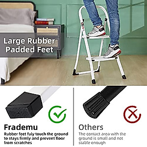 Folding Step Stool with Wide Anti-Slip Pedal, Sturdy Steel Ladder, Convenient Handgrip, Lightweight Portable (White, 2 Step Ladder)