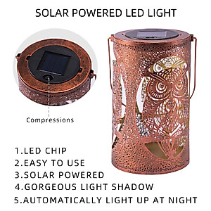 Solar Lanterns Outdoor Hanging Lantern Lights, Metal Owl Decor Lantern Outdoor Waterproof LED Garden Decor Lantern, Delicate Garden Decoration for Patio, Yard, Landscape, Holiday Gifts (Bronze 1 Pc)