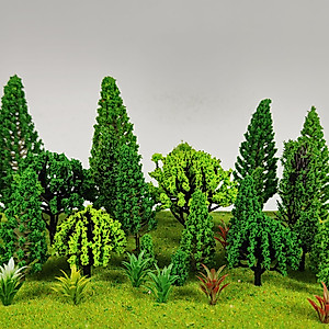 MOMOONNON Model Trees 1.1-5.1inch Mixed Diorama Green Model Trees Colorful Grass Architecture Mini Trees for Crafts Building Model Railway Scenery Landscape Supplies (Style 01)