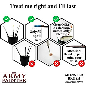 The Army Painter Wargamer: 3pcs Monster - Wargamer Brush Set with Synthetic Toray Hair – Large Basecoat Brush for Wargames, Fine Detail Paint Brush for Miniature Painting & Miniature Paint Sets