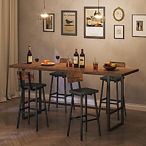 HOOBRO Bar Stools, Bar stools Set of 2 PU Upholstered Tall Bar Chairs, Barstools with Backrest and Footrests, for Kitchen, Dining Room,Bar, Cafe, Rustic Brown and Black BF84BY01