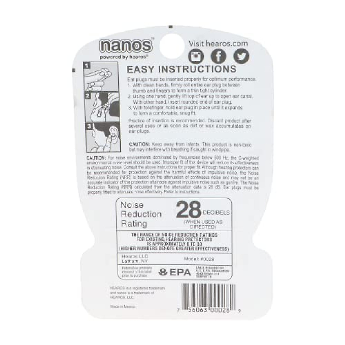 HEAROS Nanos NRR 28 Noise Cancelling Foam Ear Plugs - Extra Small Hearing Protection for Petite Ears - Ideal for Sleeping snoring Travel Concerts Sports Events and Shooting (25 Pairs)