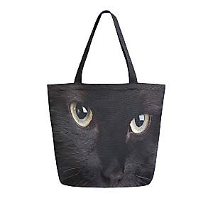 ZZXXB Black Cat Reusable Grocery Shopping Bag Heavy Duty Canvas Tote Bag Large Collapsible Washable Handbag Shoulder for Women