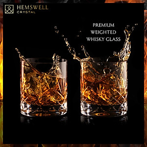 Hemswell Crystal Whiskey Glasses Set of 2 for Men - 11oz Crystal Rocks Bourbon Glasses - Old Fashioned Glass for Whisky - Satin Lined Box - Glenrigg