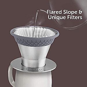 ESPRO BLOOM Pour Over Coffee Brewer Set - Dual Filter Mode Makes Coffee in 2 Minutes, Brushed Stainless Steel