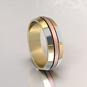 JewelsForum 14K 3 Tone Gold Rings Tri Colour Gold Wedding Band White Gold, Rose Gold and Yellow Gold Wedding Band