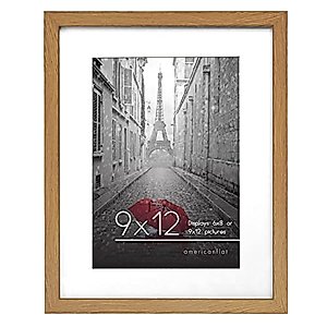 Americanflat 9x12 Picture Frame in Dark Oak - Displays 6x8 with Mat and 9x12 Without Mat - Engineered Wood with Shatter Resistant Glass - Horizontal and Vertical Formats for Wall