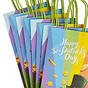 Gatherfun Saint Patrick’s Day Gift Bag Lucky Green Shamrock Rainbow Paper Gift Bag with Handle for Green Irish Party Decorations, 24PCS