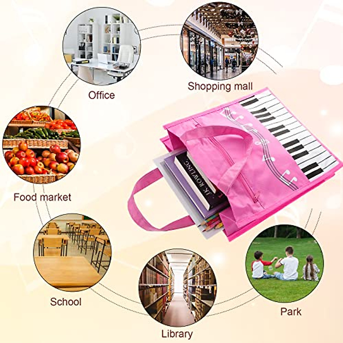 Cunno 2 Pcs Piano Keys Handbag Small Piano Music Bag Reusable Tote Bag Shoulder Shopping Bag Book Bag Tote for Piano Music Teacher Gifts