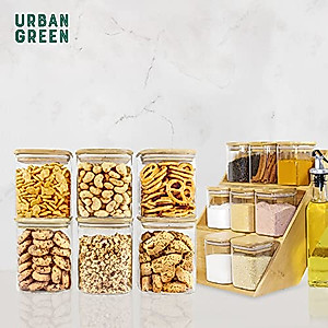 Glass Jars with Bamboo Lids, Square Glass Jar with airtight lids of 6 pack of 28oz, Square glass storage jars with airtight lids, Glass Food Storage Containers with airtight lids, Glass Panty Jars