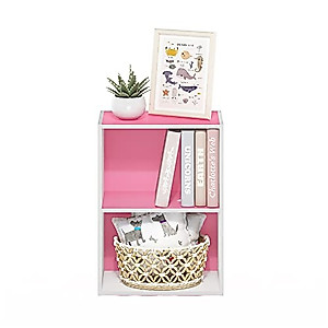 Furinno Luder Bookcase / Book / Storage, 2-Tier, Pink/White