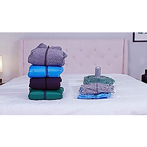 PAC 'N STACK, Handheld Vacuum Sealing Storage with Bags, Easy to Use, Reusable, Waterproof, Cordless, Compact, and Portable, Ideal for Travel, Reduces Volume (32 Pack Bags)