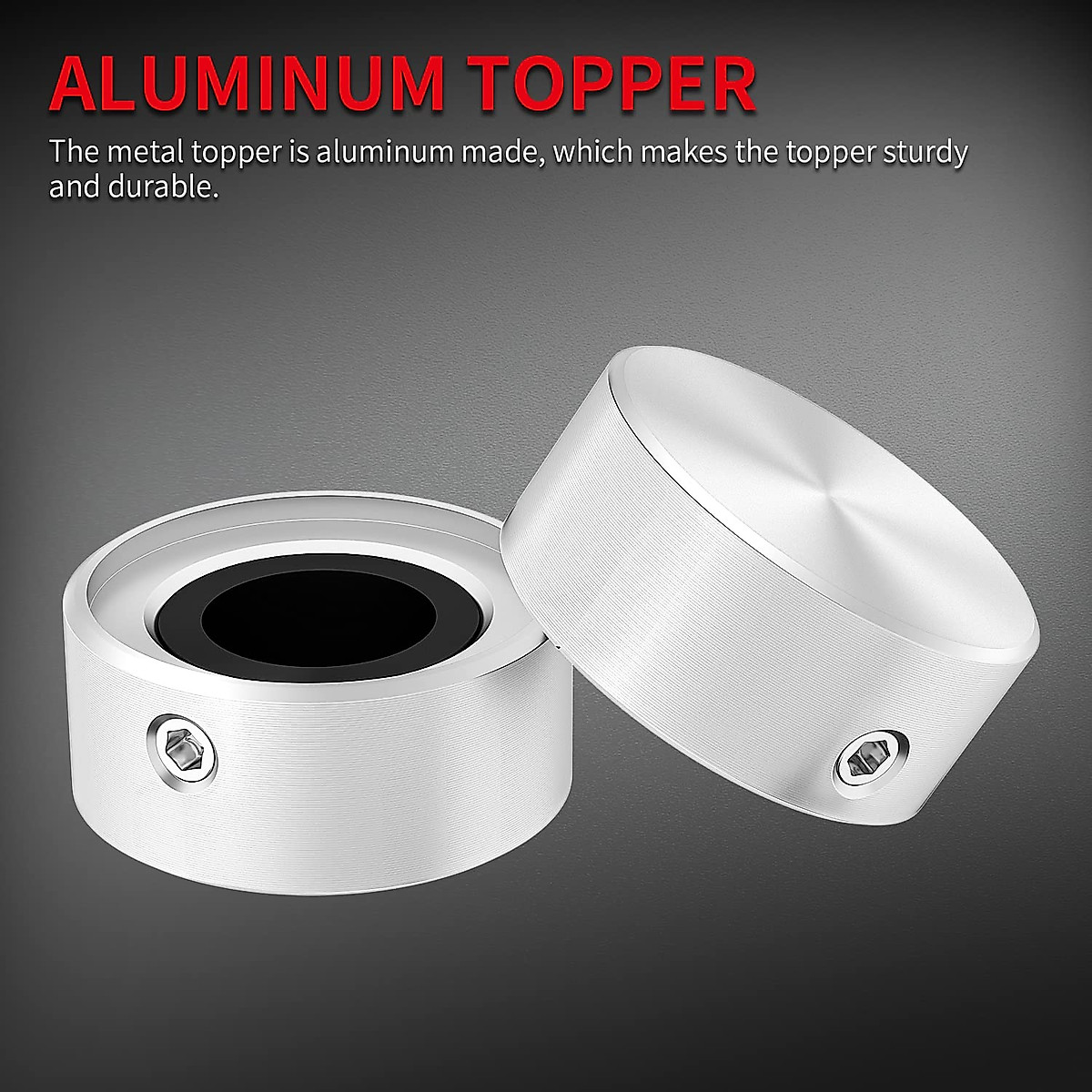DaierTek Footswitch Topper Metal Foot switch topper with 2 Set Screws Rubber Insert Pedal Buttons Cap Silver for Guitar Effect Pedal Stomp Foot Switch -8Pcs