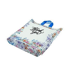 Infinite Pack 18" x18"(100pcs) Floral Thank You Bag with Soft Loop Handle & Bottom Gusset - 2.35 Mil Thick Plastic Merchandise Shopping Bag for Goodies, Clothing, Shower Gift, Retail Boutique Bags