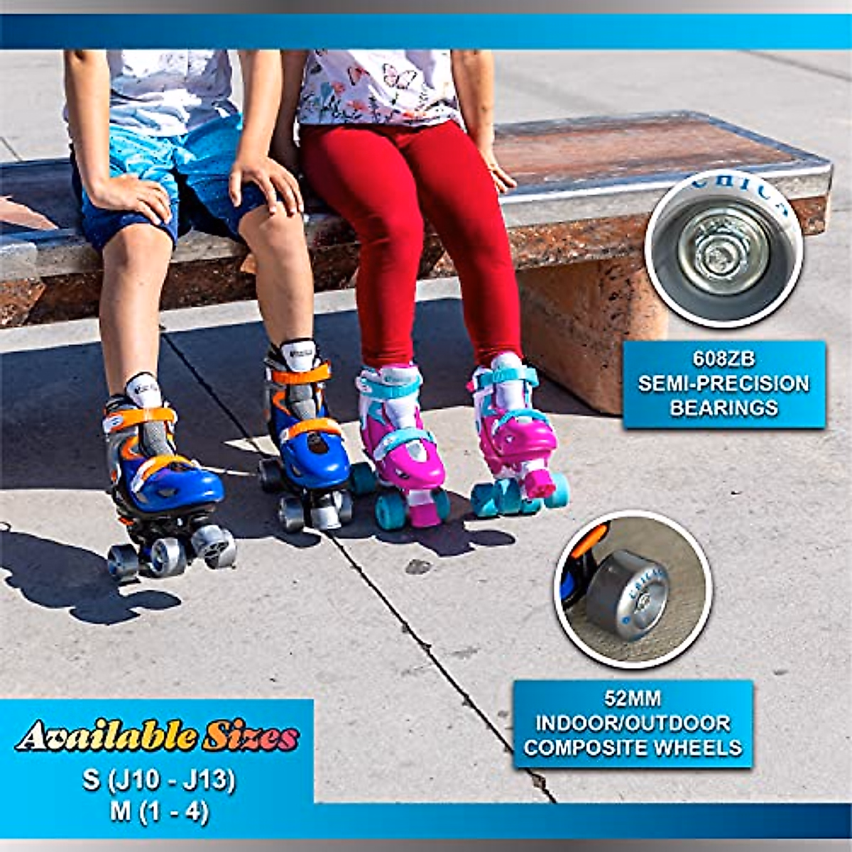 CHICAGO Skates Boys Adjustable Junior Quad Skates - Blue/Black/Orange - Small Sizes J10-J13