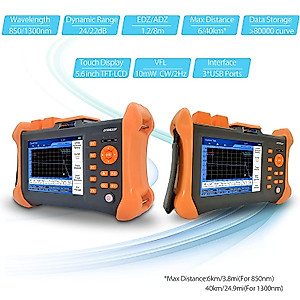 SPEEDWOLF 850/1300nm 24/22dB Multimode OTDR 5.6inch Touch Screen FTTH Fiber Optic Cable Tester with Visual Fault Locator(VFL) and FC+SC+FC/UPC(Male)-LC(UPC+APC)(Female) Adapter(OTDR32F-T1-MD-1)
