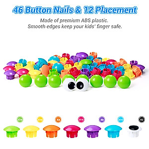 Geekper 68PCS Button Art Toys for Toddlers Color Matching Mosaic Pegboard, Early Learning Educational Toys for 3, 4, 5, 6 Year Old Kids Boys and Girls, 10 Pictures and 58 Buttons