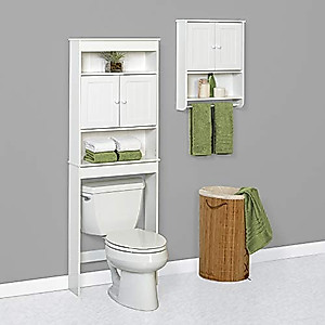 Zenna Home Cottage Bathroom Wall Cabinet, with 2 Shelves and 2 Doors, 19" W x 25.6" H, Storage Cabinet with Towel Bar, White