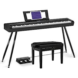 Starfavor 88 Key Weighted Keyboard Piano SP-20, Piano Keyboard 88 Keys Digital Piano with Piano Stand, Electric Piano 88 Keys Weighted with Hammer Action, Bluetooth MIDI & Piano Bench Bundle, Black