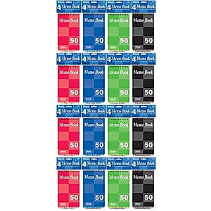4 Pk, Bazic Top Bound Spiral Memo Books, 3-Inch-by-5-Inch, 50 Sheets (4 Per Pack, Total of 16)
