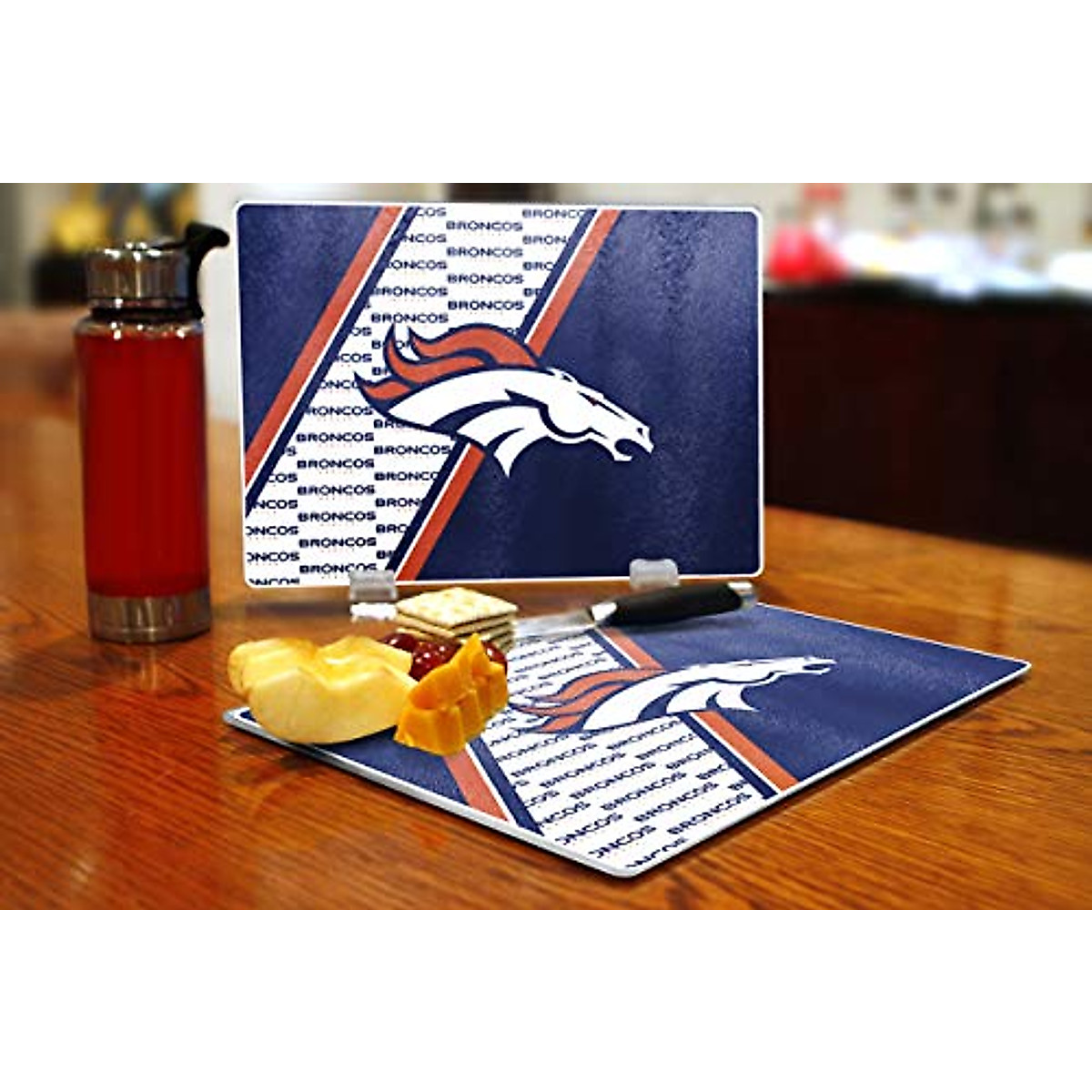 Duck House NFL Denver Broncos Tempered Glass Cutting Board with Display Stand , white, 10" X 14"