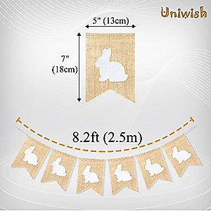 Uniwish Rabbit Banner Burlap Easter Decorations Garland Bunny Bunting Home Decor for Mantle Fireplace Rustic Spring Themed Baby Shower Birthday Party Supplies