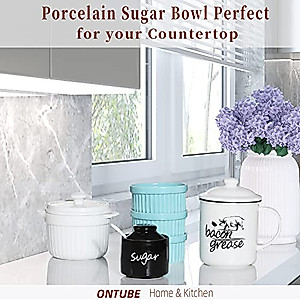 ONTUBE Ceramic Sugar Bowl with Lid and Spoon,Porcelain Sugar Pot,8oz (Black)