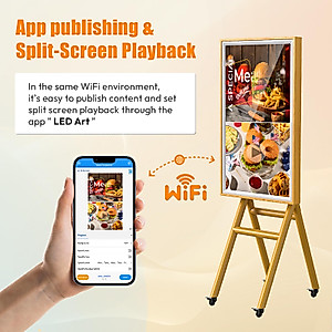 QIXZOCV 43 Inch Wooden Mobile Digital Signage Displays with Flight Case, Capacitive Touchscreen Advertising Display Kiosk, Portable Photo Booth Stand by with Screen Mirroring App Publishing