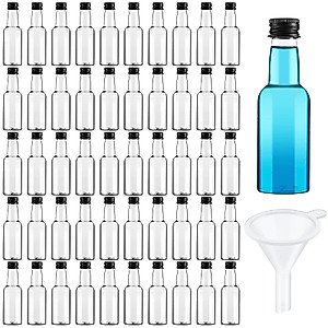 200 Pcs Mini Liquor Bottles 1.7 oz Plastic Empty Spirit Bottle with Black Screw Cap Mini Wine Bottles Hot Sauce Bottles Shot Bottles with Caps Liquid Funnel Easy Pouring Party