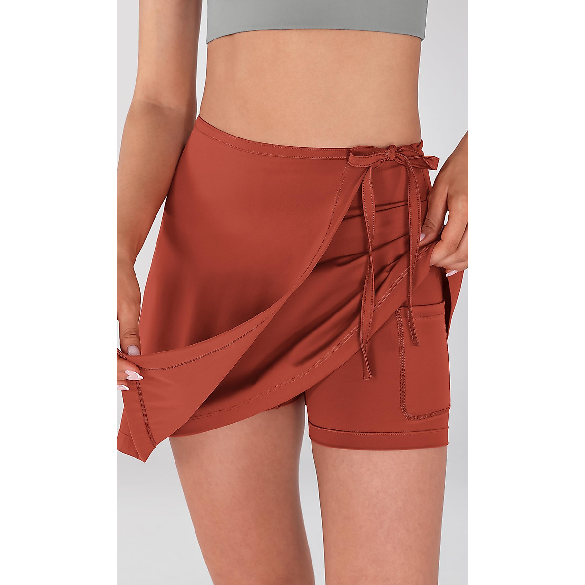 ODODOS Wrap Skorts for Women Built-in Shorts High Waist Tennis Skirts with Pockets for Casual Athletic Golf, Cinnamon, Small