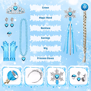 Luucio Frozen Costume for Girls, Princess Costume For Girls, Crown Accessories For Girls 3-10 Years, Halloween Role Play Kit