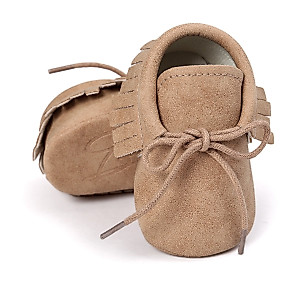 RVROVIC Baby Boys Girls Moccasins Soft Sole Tassels Prewalker Anti-Slip Shoes (S:0~6 Months, PU Khaki)