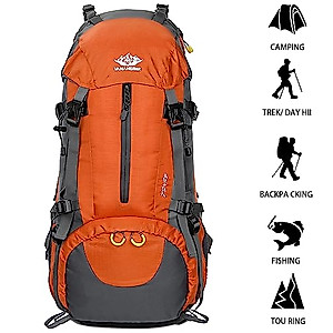 Esup Hiking Backpack, 50L Multipurpose Camping Backpack with rain cover 45l+5l (Orange)