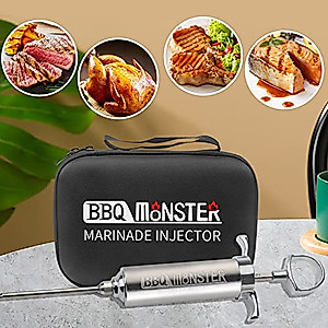 BBQ Monster Meat Injector Syringe Kit with 4 Professional Marinade Injector Needles and Travel Case for BBQ Grill Smoker, Turkey, Brisket; 2-oz Capacity; Paper User Manual and E-Book (PDF)