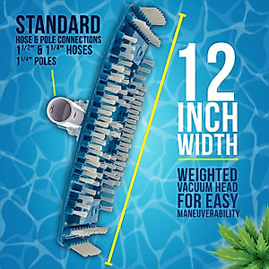 U.S. Pool Supply Flexible 12" Weighted Pool Vacuum Head with EZ Clip Handle - Connects to Standard 1-1/2" & 1-1/4" Vacuum Hose & 1-1/4" Poles