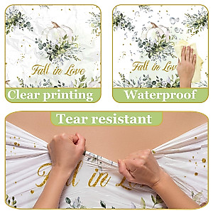 3pcs Fall in Love Bridal Shower Tablecloths Fall in Love Bridal Shower Decor, Green Pumpkin Fall Wedding Shower Table Covers for Engagement Falling in Love Bridal Shower Decorations Favors
