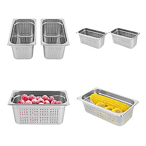 Steam Table Pan/Hotel Pan, 2-Pack 1/3 Size 6in Deep Food Pan for Commercial/Personal, 6L/6.34Qt Anti-Jam Perforated Stainless Steel Steam Pan for Restaurant Hotel Buffet Canteen to Drain/Wash/Steam