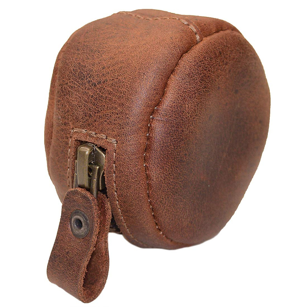 Hide & Drink, Rounded Coin Case, Zippered Wallet, Travel Pouch, Full Grain Leather, Handmade, Bourbon Brown