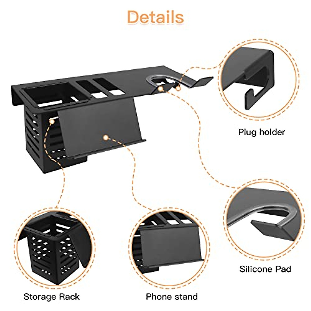 Blow Dryer and Straightener Holder, Yimerlen Hair Holder Wall Mounted Tools Organizer, Bathroom Ultifunctional Straighteners (with Mobile Phone Holder, Black)