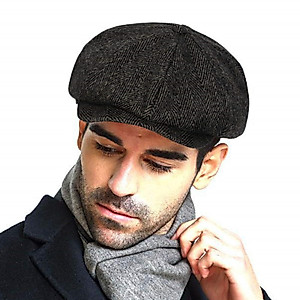 Men's Vintage Newsboy Gatsby Hat Blend Wool Flat Ivy Cabbie Autumn Winter Cap Boyfriend Gift M