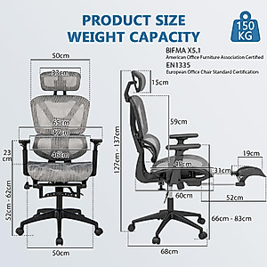 POWERSTONE Ergonomic Mesh Office Chair with Adjustable Lumbar Support, High Back Office Chair with Adjustable 3D Armrests, Big and Tall Mesh Chair with 2D Headrest, BIFMA Certified Gas Bar, Footrest