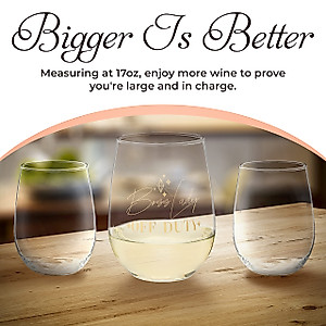 Loco Llama Boss Lady Off Duty Stemless Wine Glass | 17oz Tumbler with Inspirational Quote | Embellished with Real Gold | Self Care Gift For Working Women, Entrepreneurs & Business Owners