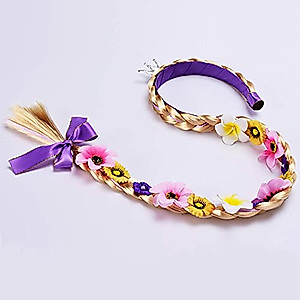 Cmiko Princess Rapunzel Wig 22 Inch Long Hair Headbands Costume Accessories with Tiara Flowers Garland for Little Girls Dress Up Birthday Party
