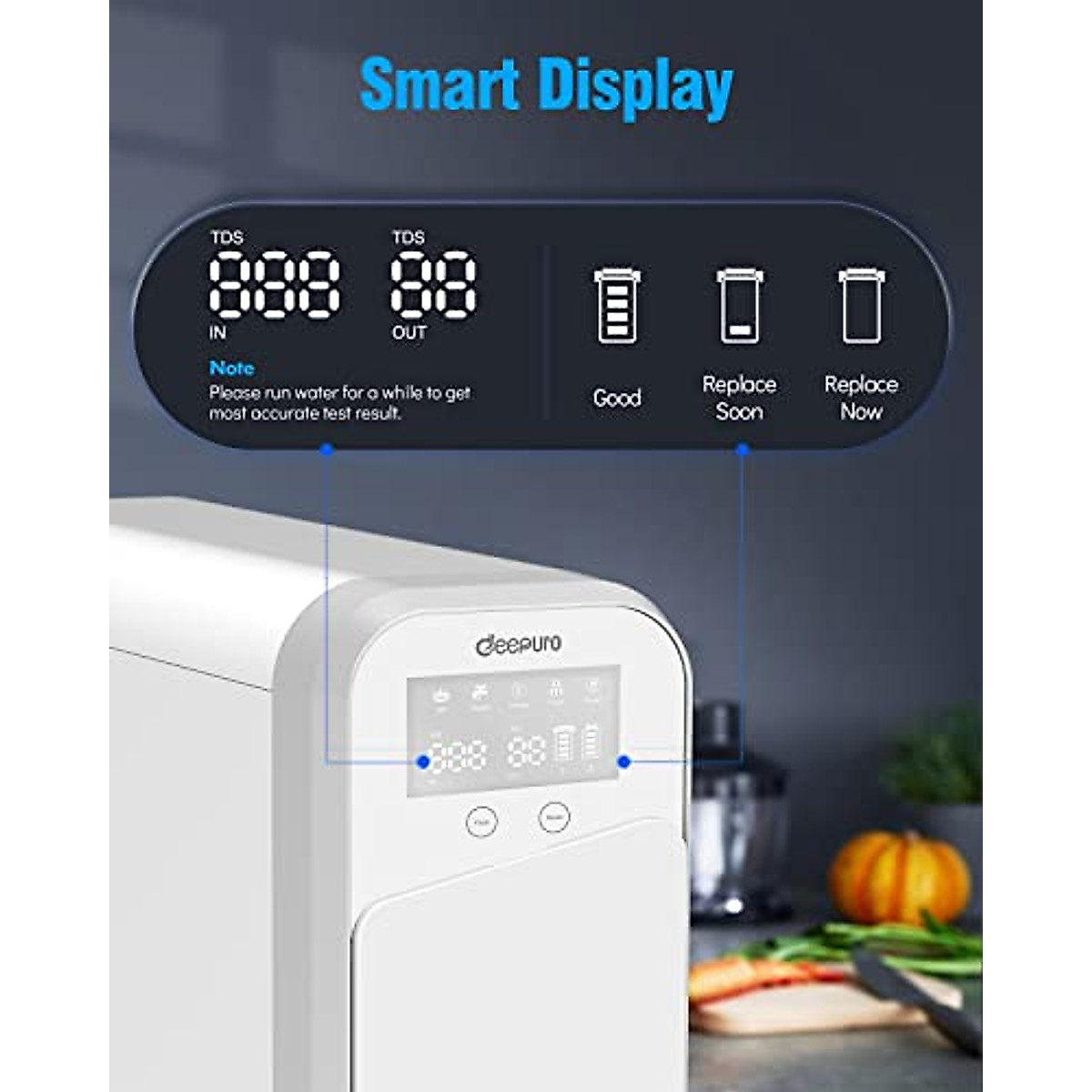 Deepuro RO Water Filter System, Reverse Osmosis Under Sink Water Filtration System 600GPD, 0.0001μm Tankless Water Purifiers 5 Stage, 1.5:1 Pure to Drain Visible TDS & Filters Life, White, WP-A6