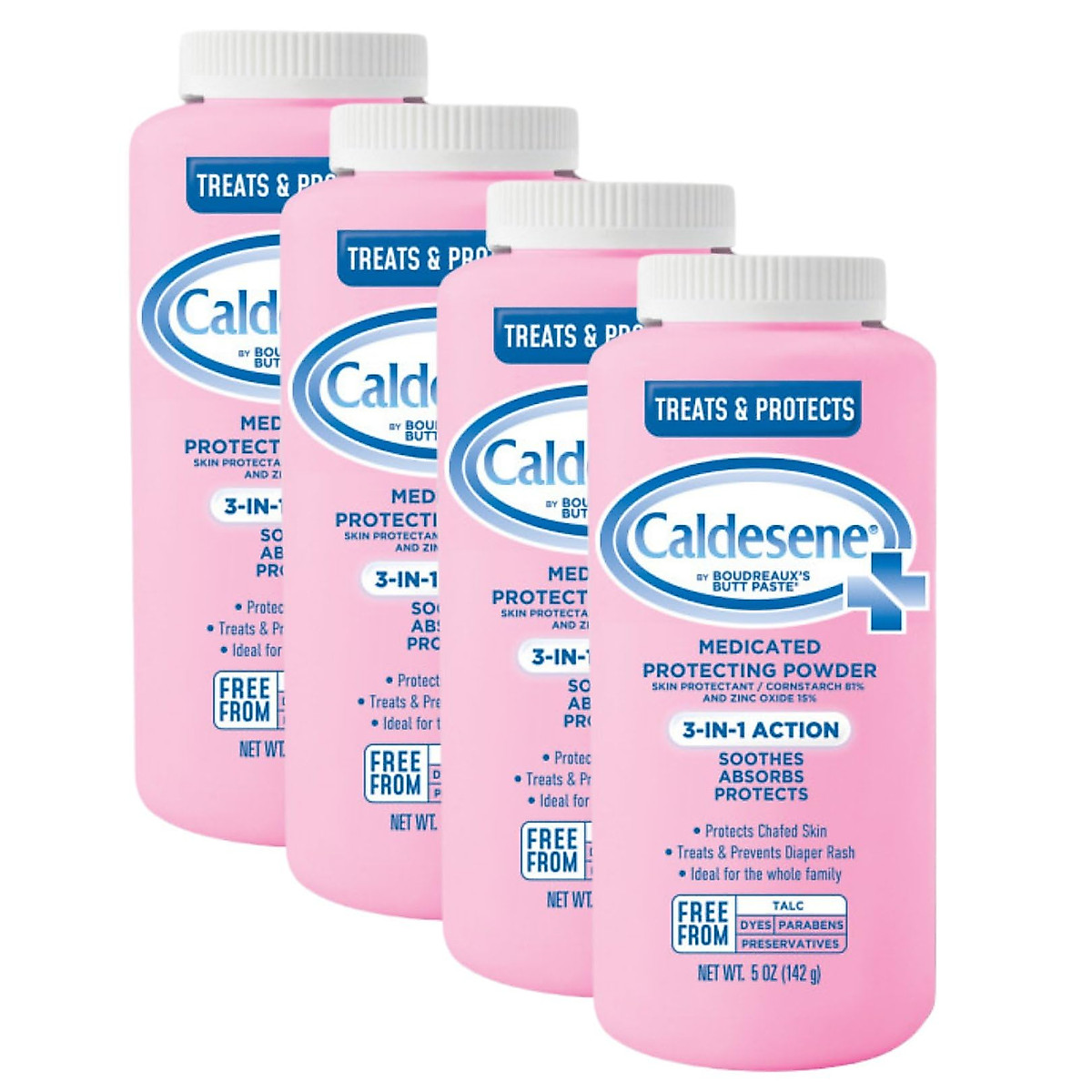 Caldesene Medicated Protecting Powder with Zinc Oxide & Cornstarch-Talc Free, 5 Ounce (4 Pack)