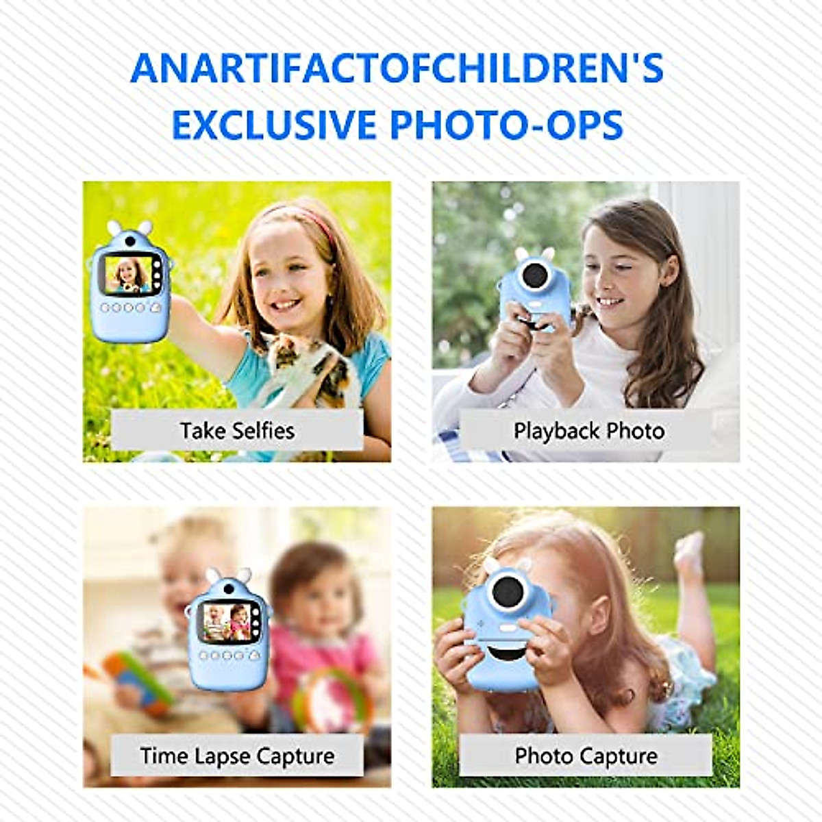 SainSpeed Kids Selfie Camera, Digital Video Cameras for Toddler Age 3-9, Instant Print Camera with 3 Rolls Paper，Portable Toy for Girls and Boys Birthday,Valentines Gifts-Blue