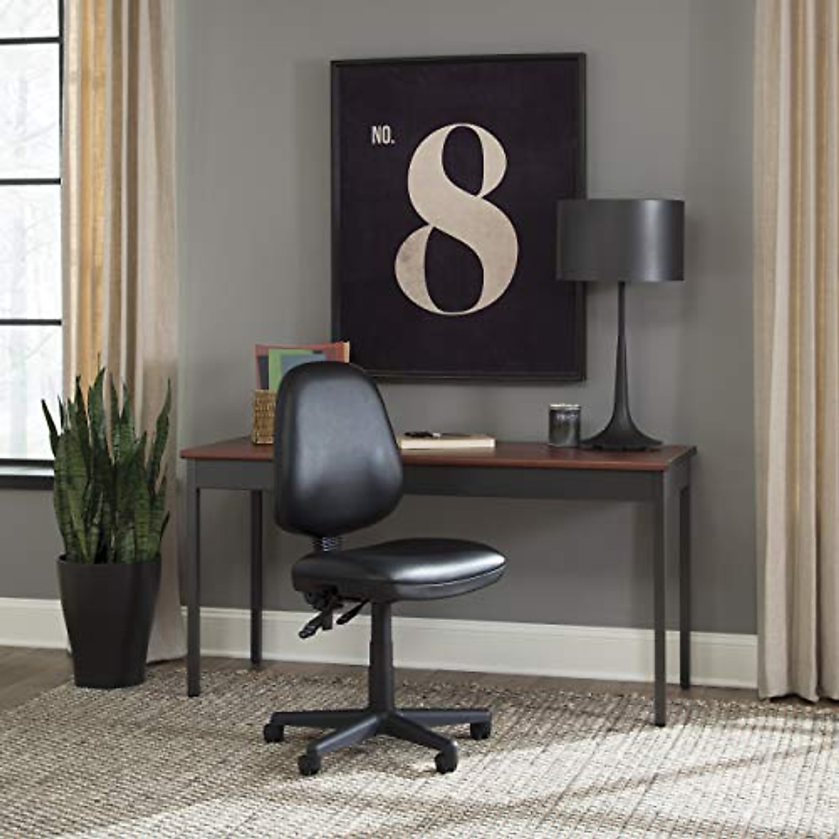 OFM, Black Straton Vinyl Office Chair With Lumbar Support, Adjustable Back & Seat Height, 250lb Max Weight With Wheels for Computer/Desk, Mid Back
